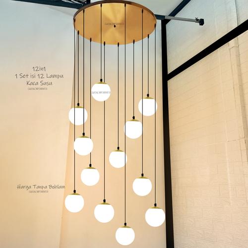 Jual Lampu gantung void tangga 10in1 12in1 model kaca bulat minimalis e27 - 10 Lampu, Kaca susu ...