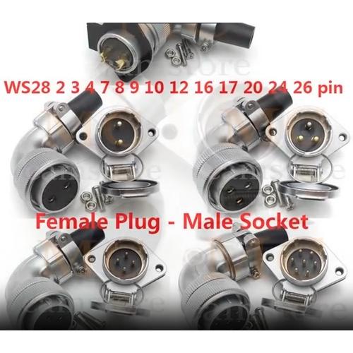 Jual 4 Pin Aviation Connector, WEIPU WS28 25A 4 Wire Angle Female Plug ...