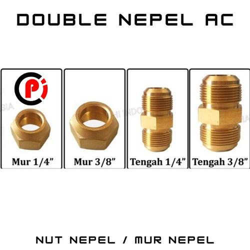 Jual Double Nepel Flaring Pipa AC Sambungan Tembaga Nut Nepel Kuningan Mur Nipel 1/4 3/8 Inch ...