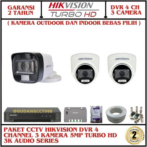 Promo Paket CCTV Hikvision 4 Channel 3 Camera 5mp Turbo HD Audio Series ...