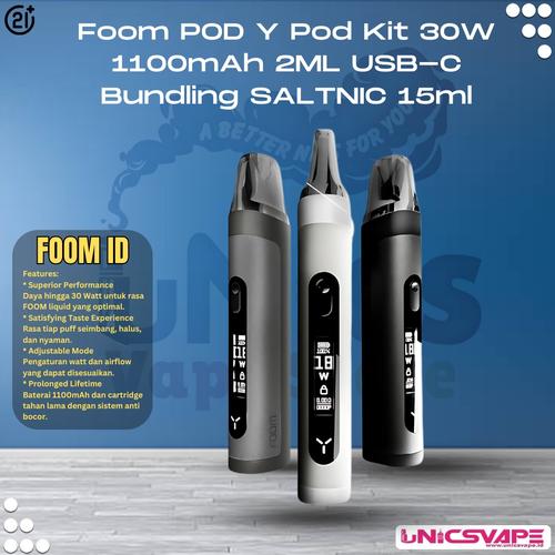 Promo Foom POD Y Pod Kit 30W 1100mAh 2ML USB-C Bundling SALTNIC 15ml ...