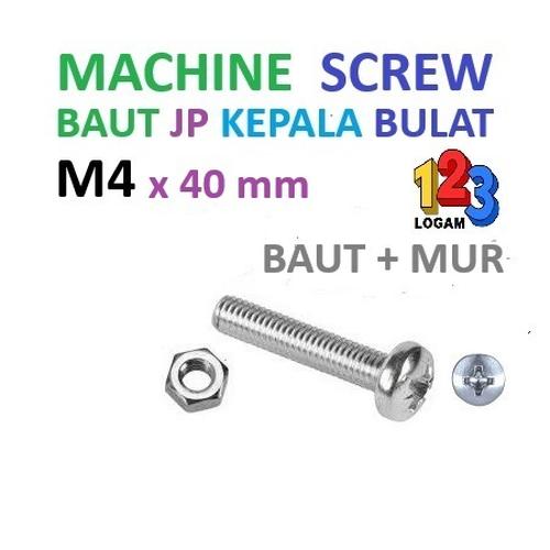 Jual Baut Mur JP M4x40 Kepala Bulat Obeng + Pan Head Machines Screw - Baut - Kab. Cirebon ...