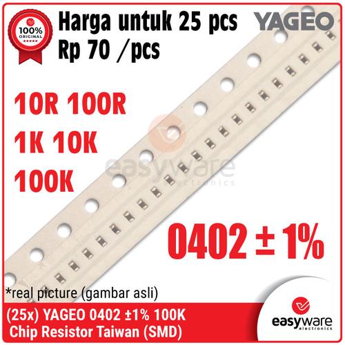 Jual 25pcs YAGEO Resistor Taiwan YAGEO 0402 SMD SMT 1% 10R 100R 1K 10K ...