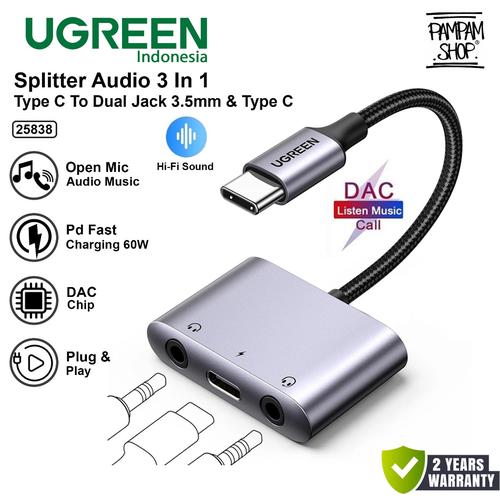Jual UGREEN 25838 Kabel Audio Splitter 3in1 Type C to Type C + Dual ...