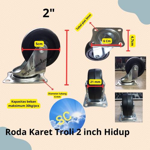 Jual Roda troli troly karet Hidup 2" Caster kastor 2 inch etalase - Kab ...