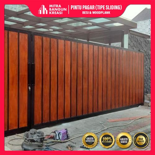Jual Pintu Pagar Sliding Besi Hollow Galvanis Kombinasi Woodplank ...