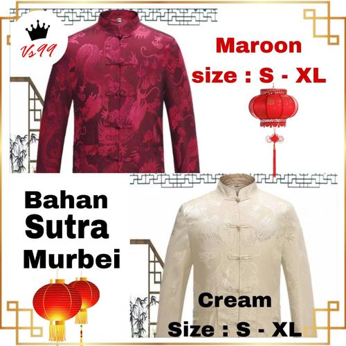 Jual Baju Cheongsam / Kemeja lengan panjang Pria motif Naga - Merah ...