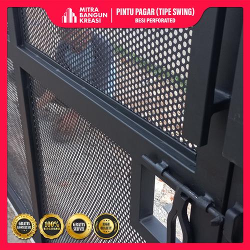 Jual Pintu Pagar Rumah Industrial Plat Perforated Tipe Swing Minimalis ...