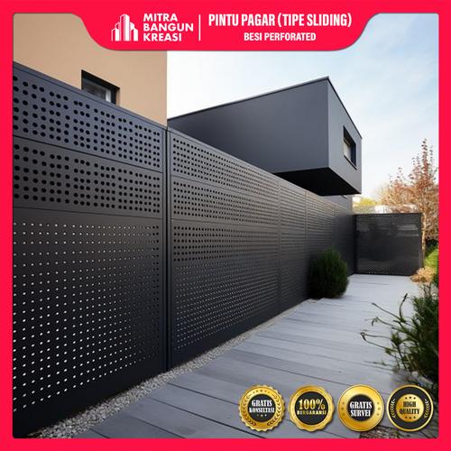 Jual Pintu Pagar Rumah Industrial Plat Perforated Tipe Sliding Modern ...