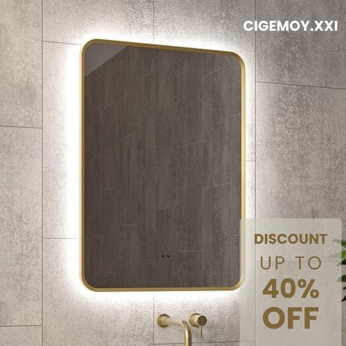 Promo Cermin Dinding Gantung Aesthetic LED Frame Gold Persegi/ Cermin ...