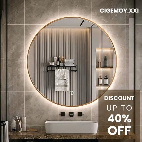 Jual Cermin Dinding Aesthetic Bulat Frame Gold LED Strip Cermin Make Up ...