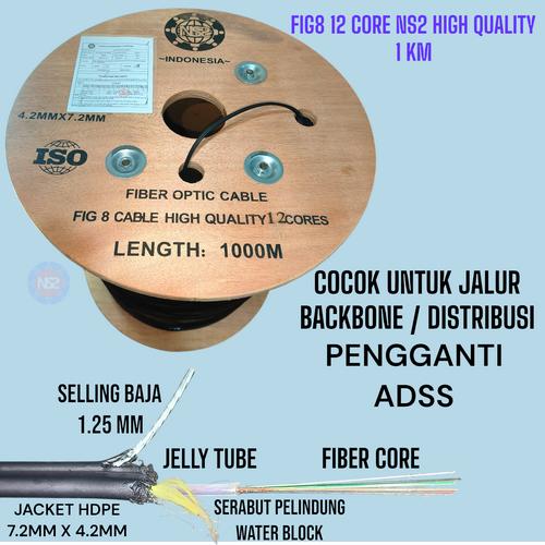 Jual kabel fo 12 core fig 8 NS2 high quality 1km / dropcore fig8 12 ...