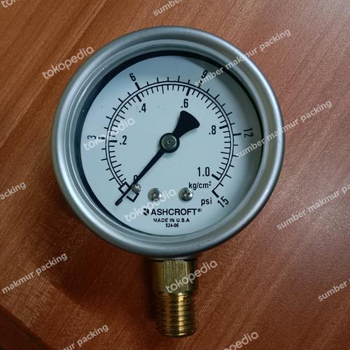 Jual pressure gauge Ashcroft 1.0 kg(15 psi) size2.5 inch drat 1/4" ss ...