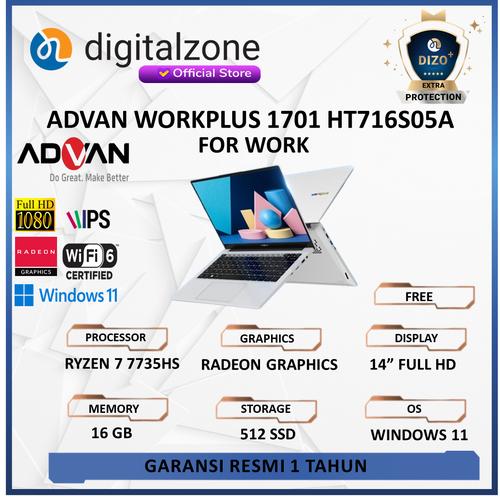 Promo ADVAN WORKPLUS - R7 7735HS 16GB 512SSD 14"FHD IPS W11 SILVER ...