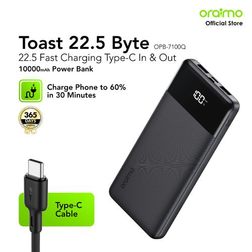 Promo oraimo Powerbank 10000 mAH Toast 22.5 Byte LED DISPLAY USB Ganda ...