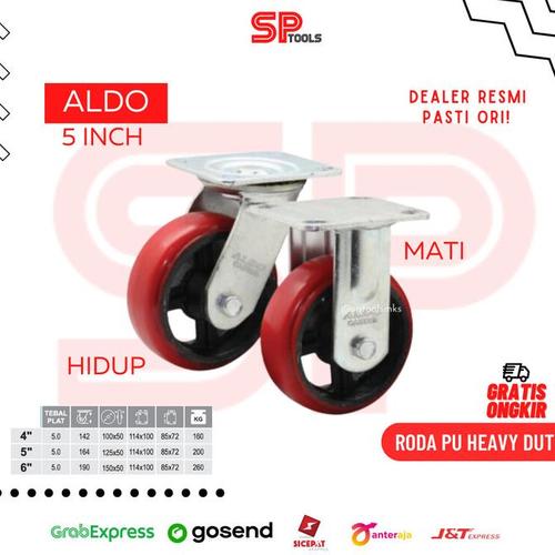 Jual New Roda Caster Pu Heavy Duty Merah 5" 5 Inch Hidup / Mati 200Kg ...