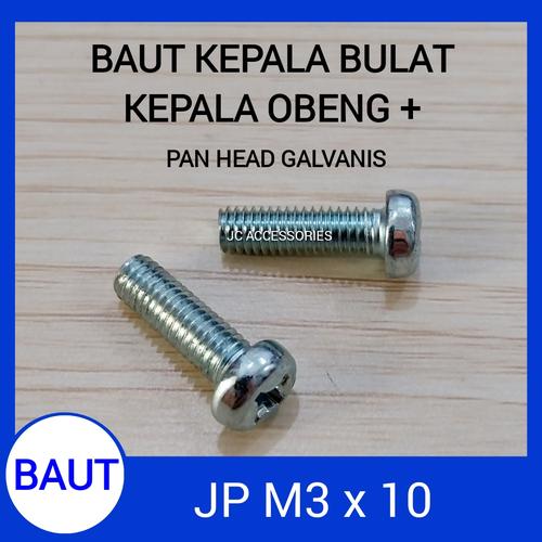 Jual [ 1 PACK = 50 PCS ] JP M3X10 BAUT KEPALA OBENG + 3X10 BAUT KEPALA BULAT JP 3X10 M3 X 10 PAN ...