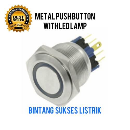 Promo ORIGINAL IP65 METAL PUSH BUTTON WITH LED LAMP 16mm 22mm 1NO+1NC ...