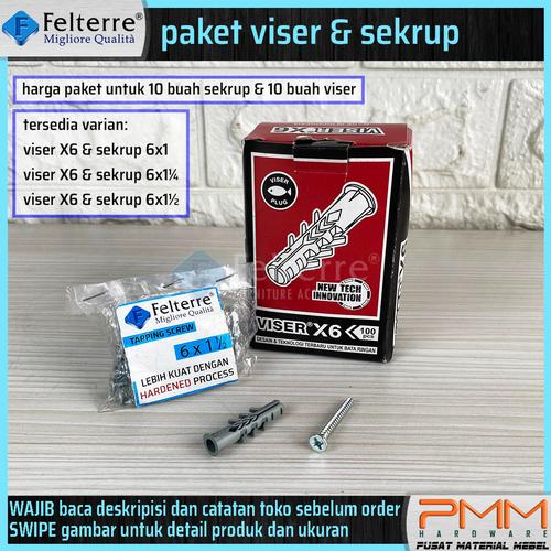Jual paket viser + skrup FELTERRE | fiser pelindung tembok lubang dinding sekrup - 6x1 - Kab ...