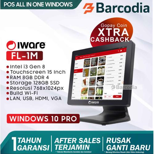 Promo All in One POS PC Mesin Kasir Iware FL-1M Touchscreen i3, 8/128GB ...