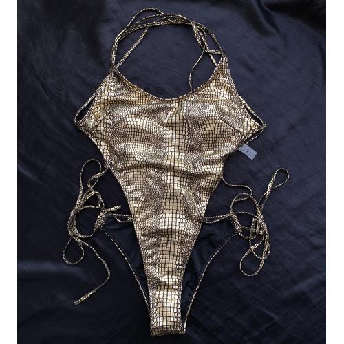 Jual Gold Bikini Monokini Snake Pattern Swimsuit Baju Renang Wanita ...