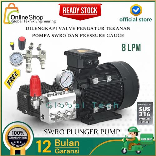 Jual POMPA PLUNGER SWRO 8LPM 100BAR HIGH PRESSURE SEA WATER POMPA ...