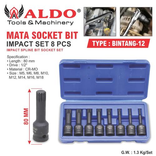 Jual MATA SOCKET BIT IMPACT SET 8 PCS BINTANG 12 ( M12 ) / IMPACT ...