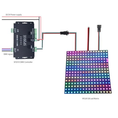 Jual DMX to SPI LED Controller Decoder and WS2812B LED Matrix Panel SP201E 5 Channel DMX 512 RGB ...