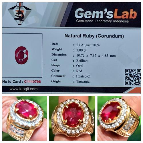 Jual Natural Red Ruby (Corrundum) 3.00 crat Oval Brilliant Cut Origin ...