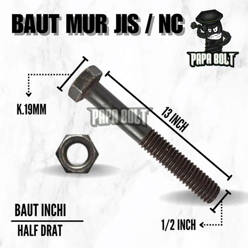 Jual Baut Mur Jis Hitam 1/2" x 13 Inch (Kunci 19) - Kota Surabaya ...