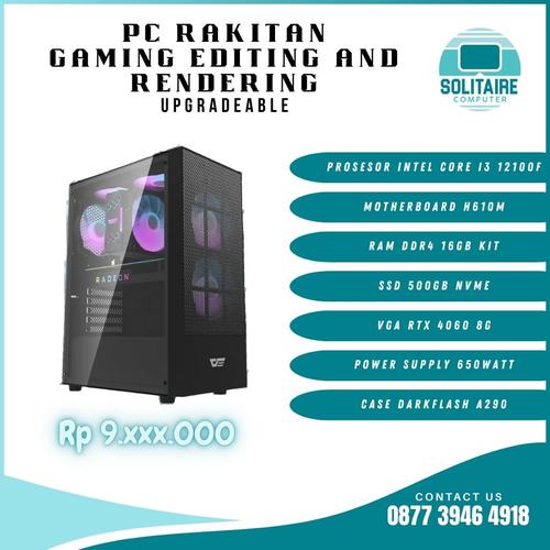 Jual PC Rakitan Gaming Editing Rendering Intel Core i3 12100F Ram 16GB RTX 4060 8GB - Kota ...