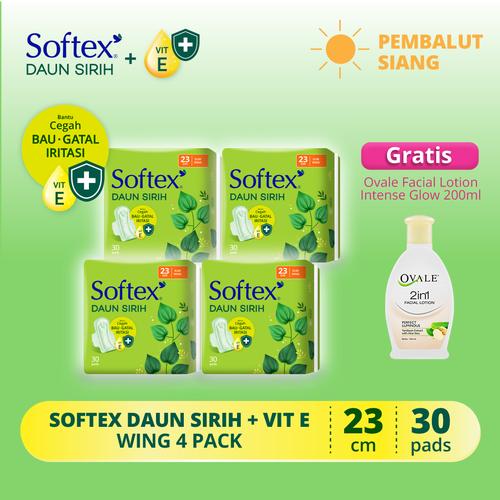 Promo Softex Daun Sirih 23Cm Jumbo Pack 30s x 4 pack Pembalut Sirih FREE Ovale Facial Lotion ...