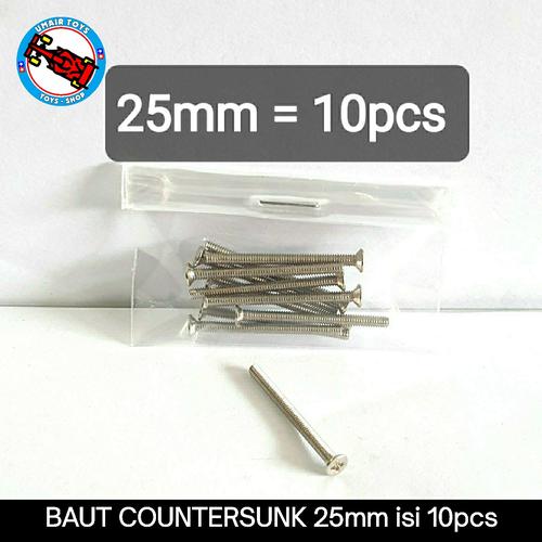 Jual Baut Tamiya Countersunk M2 isi 10pcs uk 25mm kepala pipih baut ...