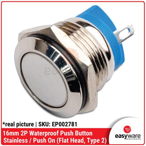 Jual 16mm 2P Waterproof Push Button Momentary Stainless / Push On (Flat ...
