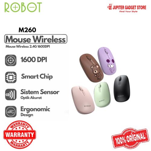 Jual ROBOT M260 Wireless Mouse 1600 DPI 2.4G USB Silent Click Optical ...