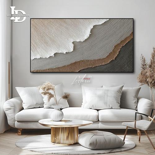 Jual Lukisan Minimalist Ocean Art Painting on Canvas White 3D Pull ...