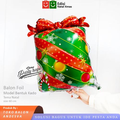 Promo Balon foil kado natal / balon gift natal / balon pesta tema natal ...