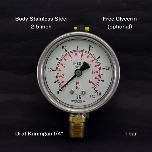 Jual Pressure Gauge Manometer Brototherm (1 bar 1,6 bar 2,5 bar 4 bar 5 bar 6 bar 8 bar 10 bar ...