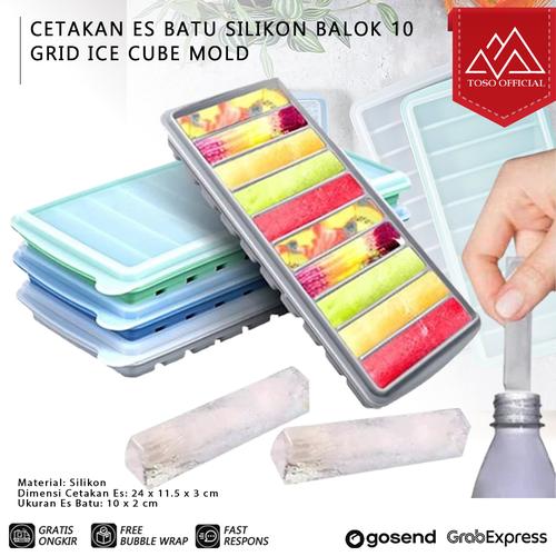 Promo Cetakan Es Batu Silikon Balok 10 Grid Ice Cube Tray Mold Ice ...