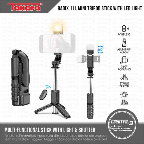Jual TAKARA RADIX 11L Mini Tripod Selfie Stick Wireless with LED Fill ...