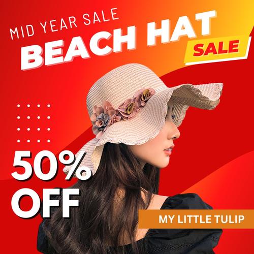 Promo Topi Jerami Wanita Bergelombang / Topi Pantai Cantik Bunga Pink ...
