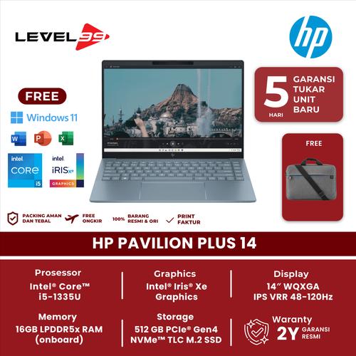 Promo LAPTOP HP PAVILION PLUS 14-EW0078TU I5-1335U/16GB/512GB SSD/14'WQXGA/W11+OHS Cicil 0% 3x ...