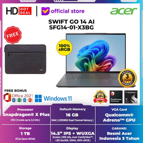 Promo ACER SWIFT GO 14 AI SFG14-01-X3BG SNAPDRAGON X PLUS QUALCOMM ...