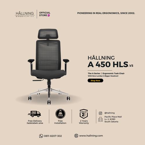 Jual HALLNING | A450 HLS Ergonomic Task Chair (Office / Gaming chair) - Black-Black.V3 - Jakarta ...