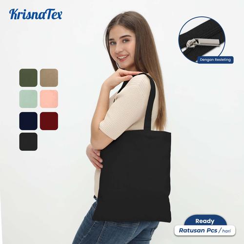 Jual Krisnatex Tote Bag Zipper Kanvas Polyester Polos - Tas Resleting ...