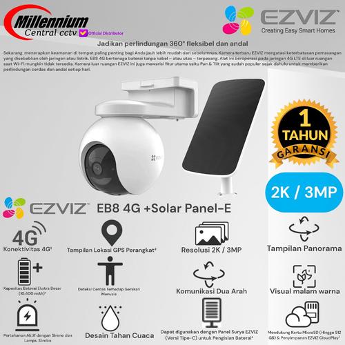 Promo Ezviz EB8 4G 2K 3MP Smart IP Camera CCTV Pan & Tilt + Solar Panel ...