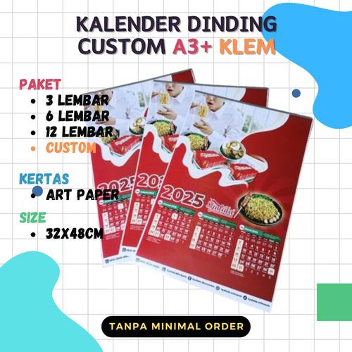Jual Cetak Kalender Dinding Custom A3 Klem Isi 3 4 6 7 12 Lembar Bahan ...