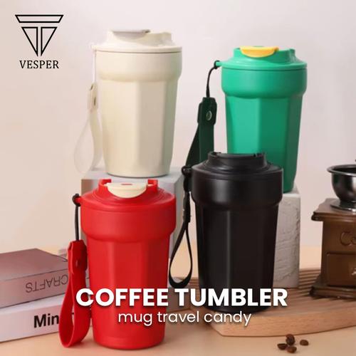Jual coffee tumbler mug travel candy 450ml with strap rope / botol ...
