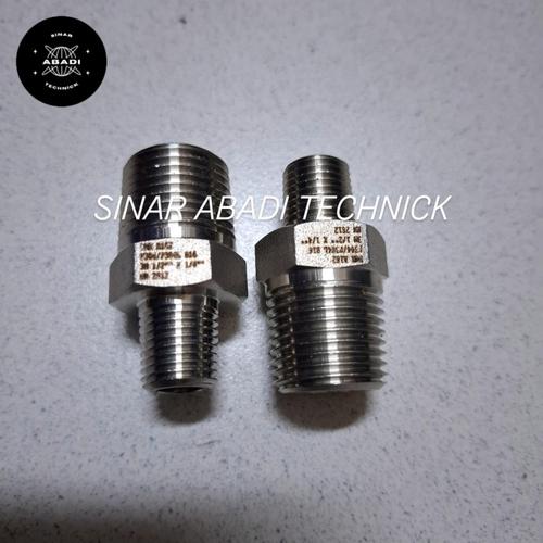 Jual DOUBLE NEPEL REDUCER STAINLESS SS304 CLASS 3000 DRAT NPT 1/2" x 3/8" INCH - Vsock nepel ...
