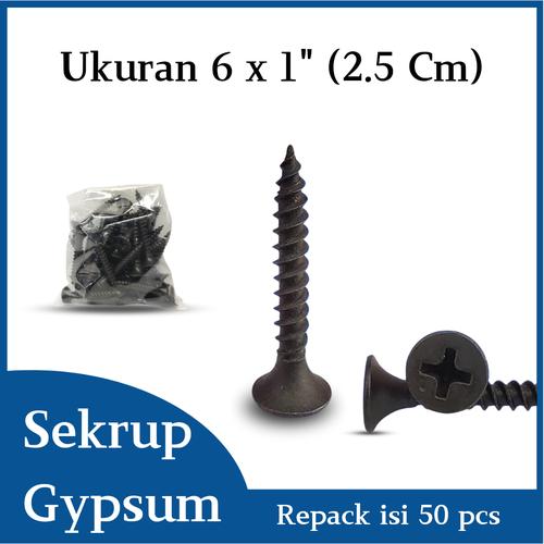 Jual Repack Sekrup Gypsum 6" x 1" ( 2,5 cm ) Sekrup Hitam Isi 100 Pcs ...